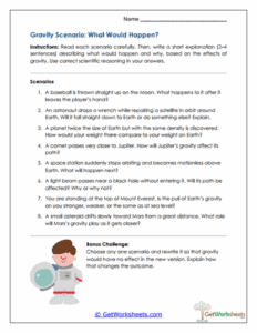 Gravity Scenario Worksheet - Predicting Effects of Gravity
