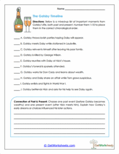 Gatsby Life Timeline Worksheet - Character Development & Plot