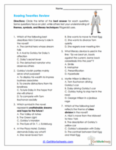Roaring Twenties Review Worksheet - Gatsby Comprehension Check