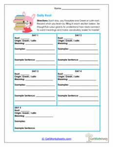 Daily Root Worksheet - Greek & Latin Root Journal