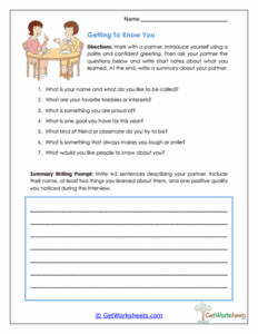 Getting to Know You Worksheet - Interviewing & Writing Skills