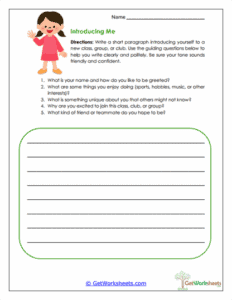 Introducing Me Worksheet - Personal Writing & Self-Expression