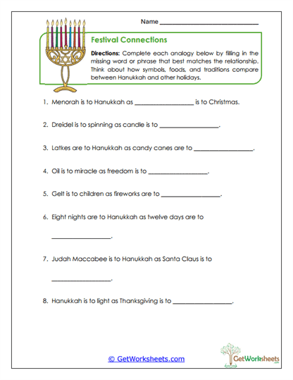 Festival Connections Worksheet - Analogies & Concept Relationships