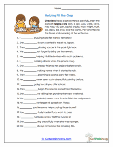 Helping Verb Fill-In Worksheet - Auxiliary Verb Practice