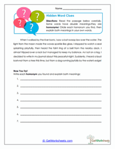 Homonyms Worksheets - GetWorksheets.com