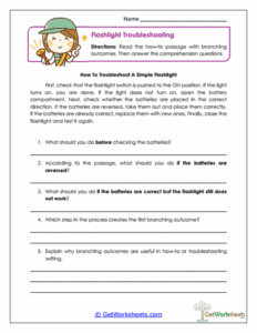 Flashlight Troubleshooting Worksheet - Branching Process Reading