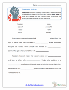 Freedom Voices Worksheet - Context Clues & Meaningful Writing