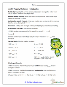 Introduction Worksheet - Understanding the Identity Property