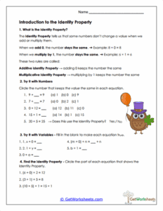 Identity Property Introduction Worksheet - Understanding Value Preservation