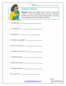 Feelings in Phrases Worksheet - Idioms & Emotions