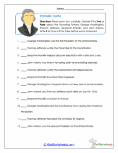 Patriotic Truths Worksheet - Founding Fathers Facts