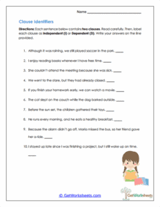 Independent vs. Dependent Clauses Worksheets - GetWorksheets.com