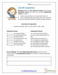 Independent vs. Dependent Clauses Worksheets - GetWorksheets.com