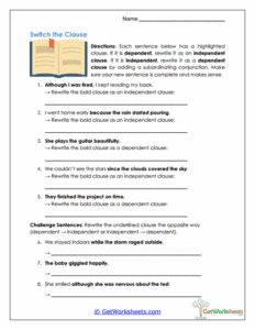 Independent vs. Dependent Clauses Worksheets - GetWorksheets.com