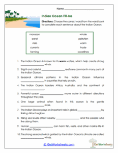Indian Ocean Worksheets - GetWorksheets.com