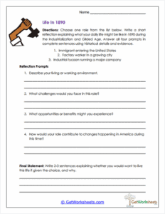 Life in 1890 Worksheet - Gilded Age Perspectives