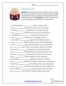Intensive Pronouns Worksheets - GetWorksheets.com