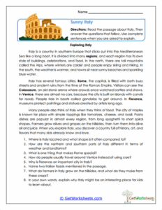 Italy Worksheets | Culture, Landmarks & Traditions - GetWorksheets.com