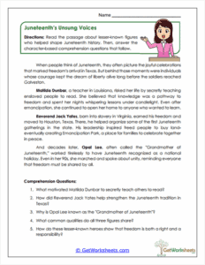 Juneteenth's Unsung Voices Worksheet - Reading Comprehension