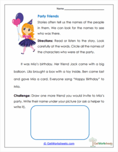 Birthday Story Worksheet - Identifying Characters & Names