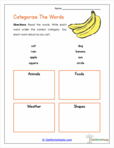 Word Sorters Worksheet - Categorizing Vocabulary Words