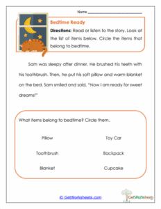 Bedtime Routine Worksheet - Daily Routines & Comprehension