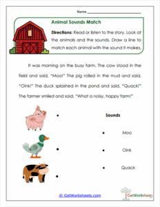 Animal Sounds Worksheet - Matching Farm Animals & Sounds