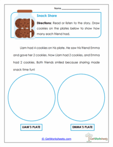 Snack Sharing Worksheet - Counting & Sharing with Stories