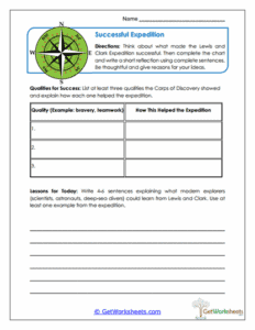 Successful Expedition Worksheet - Reflective History Writing