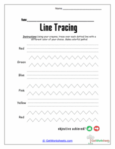 Colorful Line Practice Worksheet - Pre-Writing & Color Words