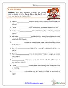 Little vs. A Little vs. The Little Worksheets - GetWorksheets.com
