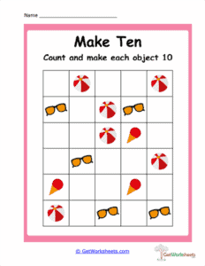 Make Ten Worksheet - Counting Objects in a Grid