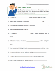 Manners and Politeness Worksheets - GetWorksheets.com