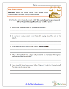 Law Interpreters Worksheet - Judicial Review Analysis