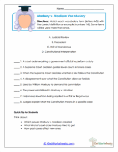 Marbury v. Madison Vocabulary Worksheet - Constitutional Terms