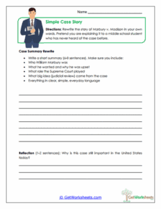 Simple Case Story Worksheet - Marbury v. Madison Explained