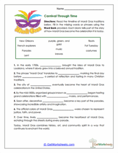 Mardi Gras Worksheets - GetWorksheets.com