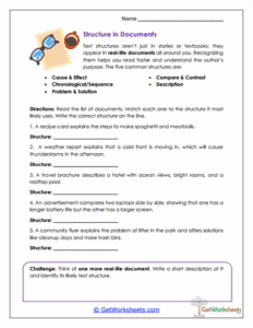 Matching Text to Structure Type Worksheets - GetWorksheets.com