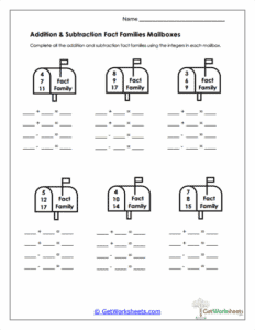 Mailbox Number Bonds Worksheet - Addition & Subtraction Facts
