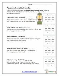 Campfire Families Worksheet - Addition & Subtraction Fact Families