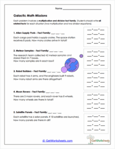 Galactic Number Missions Worksheet - Multiplication & Division Fact ...
