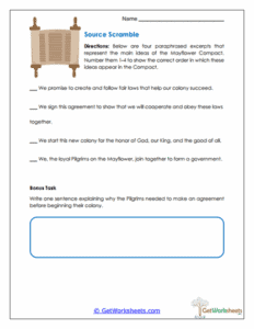Source Scramble Worksheet - Mayflower Compact Sequencing