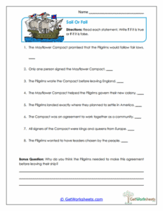 Sail or Fail Worksheet - Mayflower Compact Review