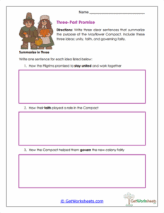 Three-Part Promise Worksheet - Mayflower Compact Summary