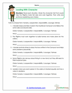 Leading With Character Worksheet - Pilgrim Civic Virtues