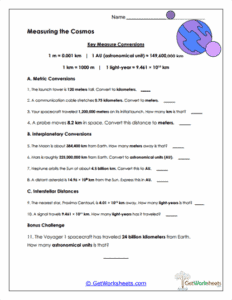 Space Distance Conversions Worksheet - Metric & Astronomy Math
