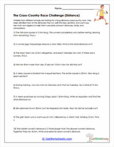 Cross-Country Distance Problems Worksheet - Metric Distance & Algebra