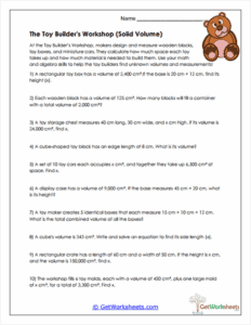 Toy Builder Volume Problems Worksheet - 3D Measurement & Geometry