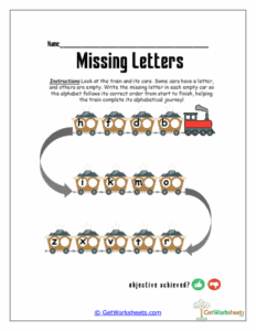 Brown Letter Train Worksheet - Alphabet Sequencing Practice