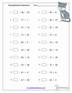 Find the Minuends Worksheet - Building Reverse Subtraction Reasoning